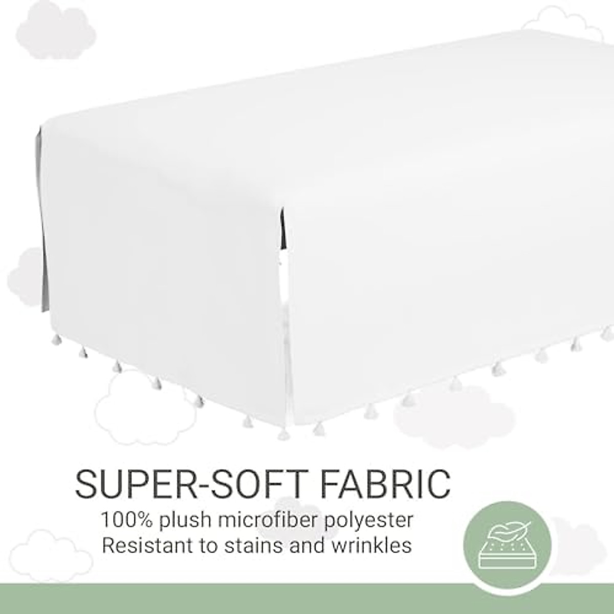 Tadpoles Crib Skirt with Tassel | 28" x 52" with a 14" Drop | Made of 100% Softly Brushed Microfiber Polyester | Easy to Care for | Soft, Smooth, Breathable & Durable | Ideal for Babies | White