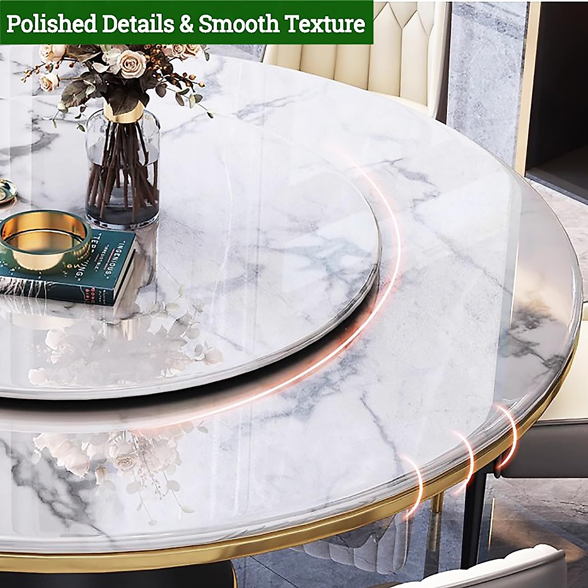 Round Sintered Stone Dining Table with Lazy Susan,Modern Kitchen & Dining Room Tables with Metal Metal Base,Circular Marble Pedestal Dining Table - Table Only(59.1" L x 59.1" W x 29.5" H, Gray)