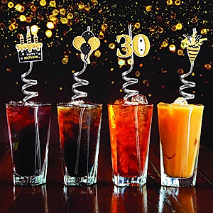 24 PCS 30th Birthday Party Decorations Straw Decor Plastic Reusable Glitter Straws for 30th Birthday Party Decor Cut-Out Number 30 Party Decorative Supplies for Women Men with 2 Brush