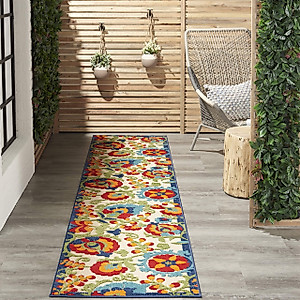 Nourison Aloha Indoor/Outdoor Multicolor 2'3" x 12' Area Rug, Easy Cleaning, Non Shedding, Bed Room, Living Room, Dining Room, Backyard, Deck, Patio (2x12)