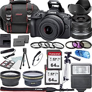 Canon EOS R100 Mirrorless Camera with 18-45mm Lens + Lens Filters + CASE + Accessory Bundle (Renewed)