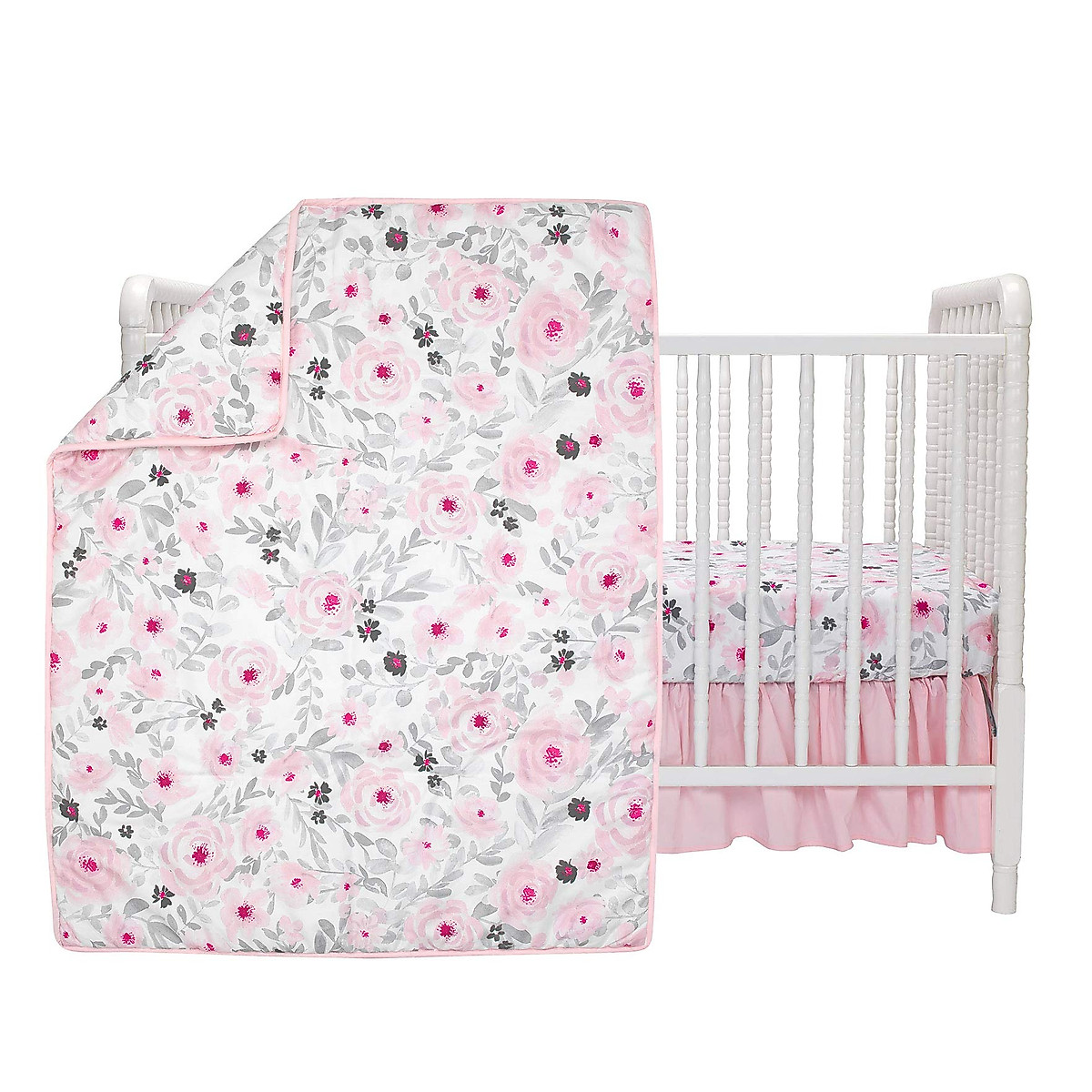 Bedtime Originals Blossom Pink Watercolor Floral 3-Piece Baby Crib Bedding Set