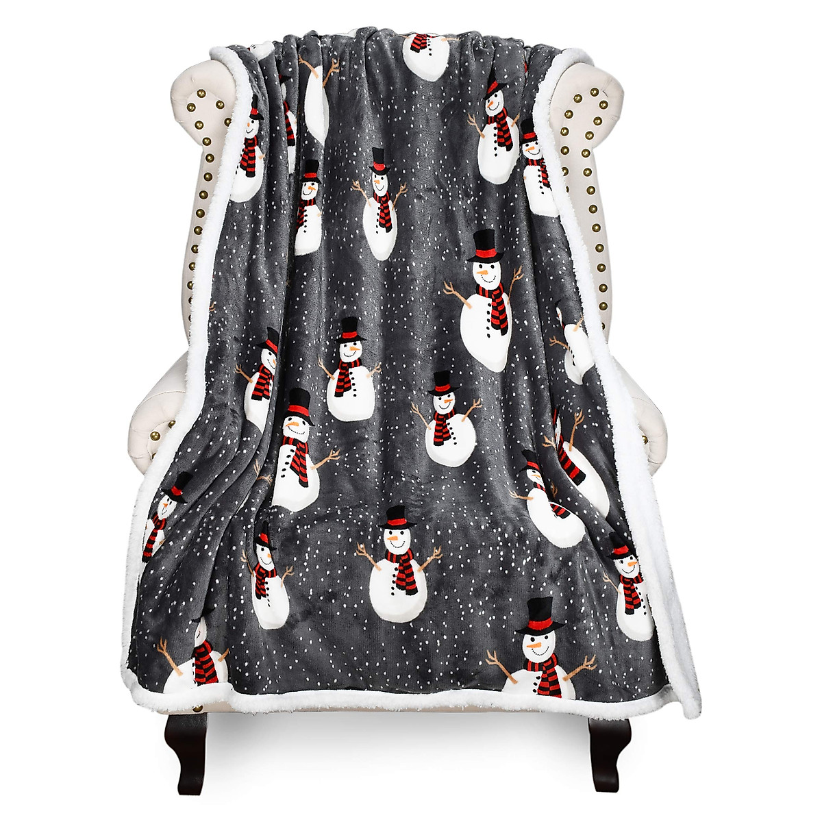 Catalonia Snowman Blanket, Holiday Theme Sherpa Fleece Throw, Blanket for Couch and Bed, Christmas Blanket | Super Soft, Comfy, Cozy, Fluffy, Warm | 50x60 inch, Grey