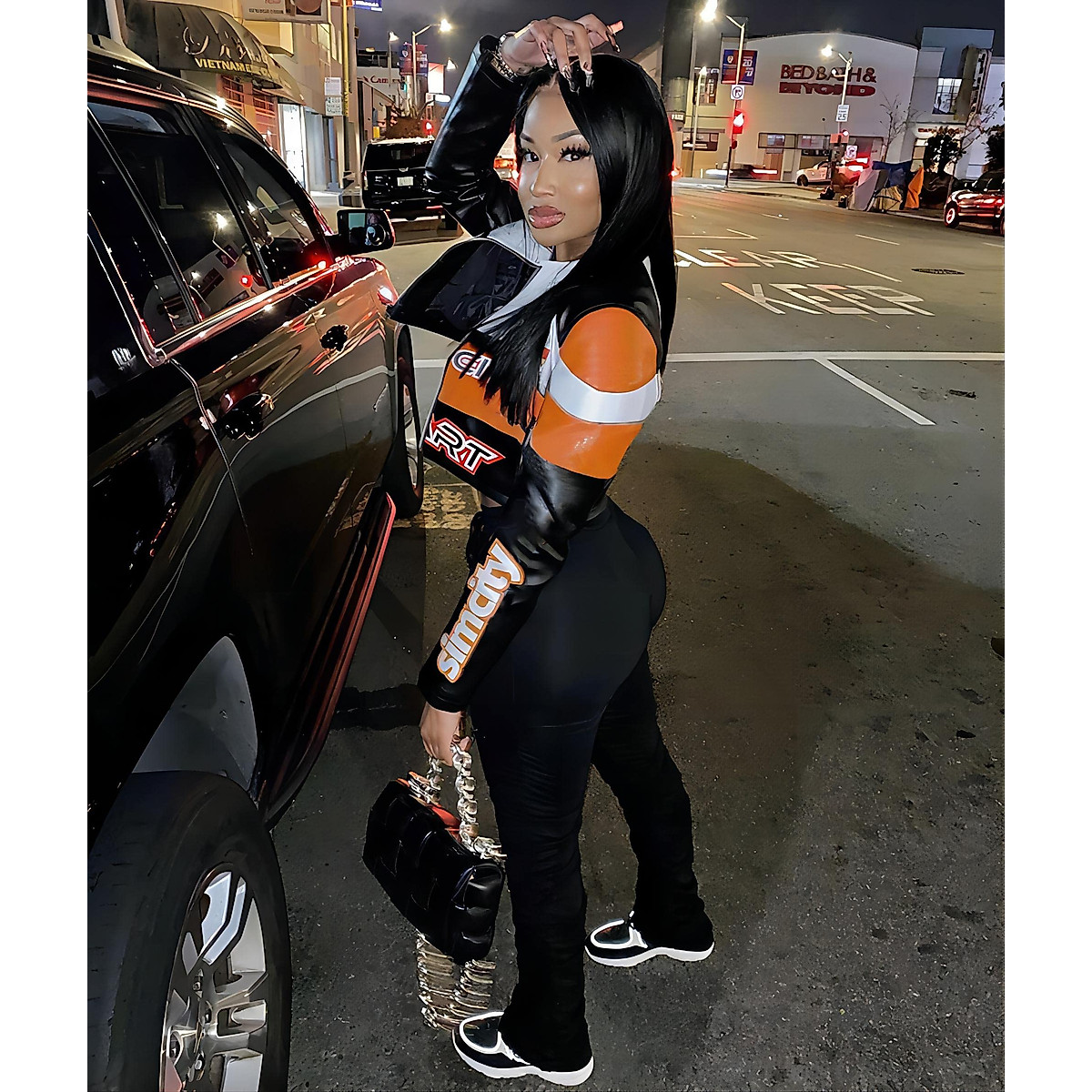 VOIKERDR Leather Jacket Zipper Moto Biker Short Bomber Jacket Women Faux Leather Jacket