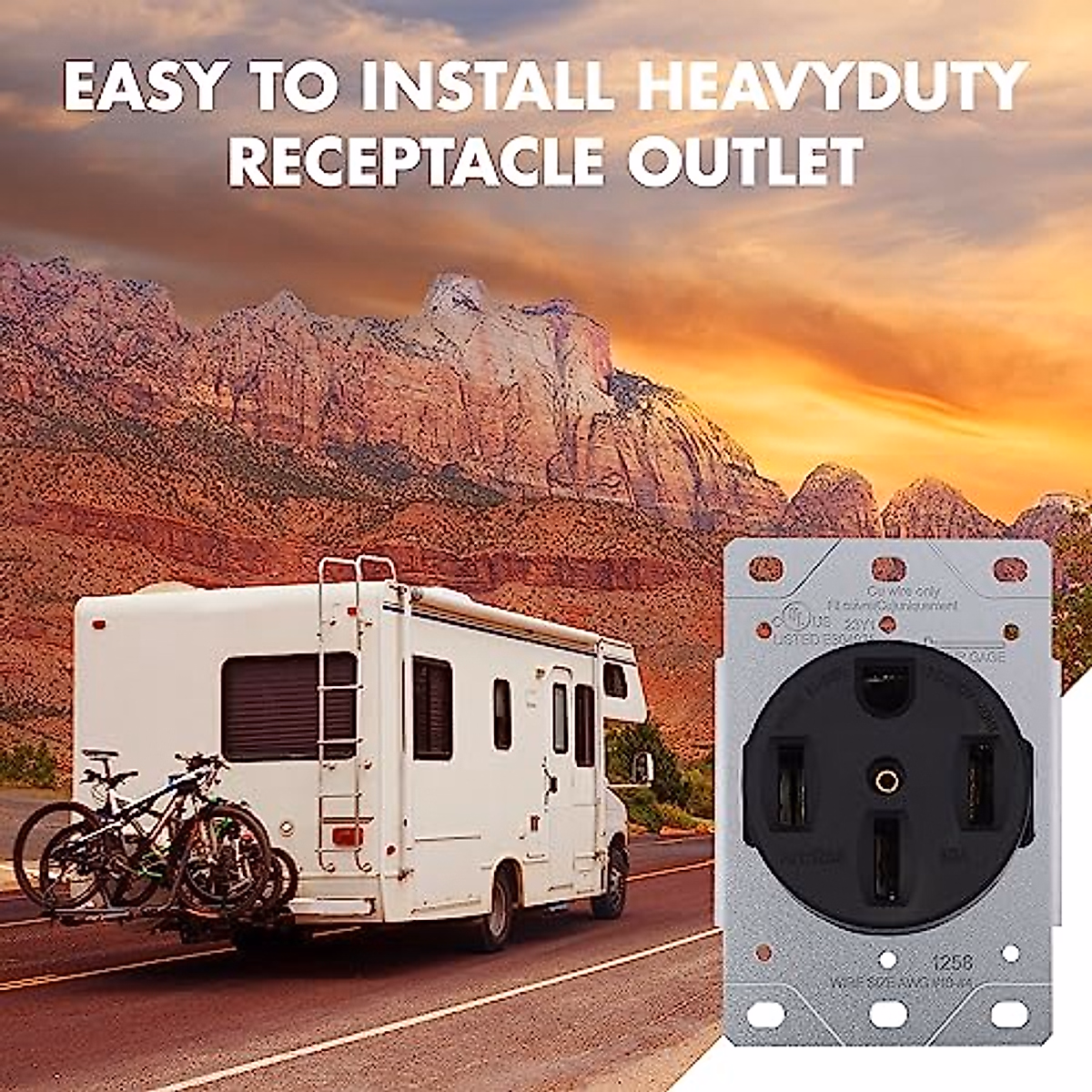 NEMA 14-50R Receptacle 50 Amp Flush Mounting Outlet with Wall Plate, 3 Pole, 4 Wire 125/250V, Heavy Duty Commercial Industrial Grade UL Listed, Micmi