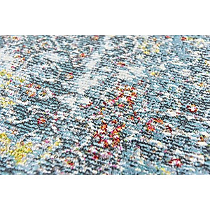 Unique Loom Baracoa Collection Bright Tones Vintage Traditional Runner Rug, 2' 7" x 10' 0", Teal/Ivory