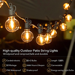 Brightown Outdoor String Lights - Connectable Dimmable LED Patio String Lights with G40 Globe Plastic Bulbs, All Weatherproof Hanging Lights for Outside Backyard Porch (100 ft-50 LED Bulbs)