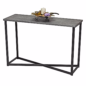 Household Essentials Jamestown Console Sofa Table Rustic Slate Concrete and Black Metal