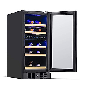 NewAir Freestanding 28 Bottle Dual Zone Wine Fridge, French Door, Black Stainless Steel