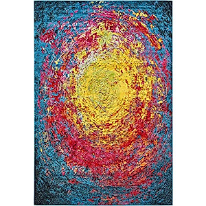 Unique Loom Estrella Collection Abstract, Gradient, Modern, Sunburst, Distressed Area Rug, 6 x 9 ft, Multi/Navy Blue