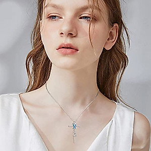 JUSTKIDSTOY Faith Necklace for Women 925 Sterling Silver Cross Pendant Necklace December Birthstone Necklace Christian Religious Jewelry Gifts