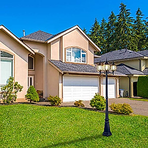 PARTPHONER Outdoor Lamp Post Light 3-Head, Classic Black Light Pole with Clear Glass Panels, E26 Base Maximum 100W (3 LED Bulbs Included), Waterproof Street Light for Backyard, Garden, Driveway