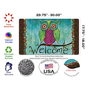 Toland Home Garden 800004 Rainbow Owl Welcome Door Mat 18x30 Inch Bird Outdoor Doormat for Entryway Indoor Entrance
