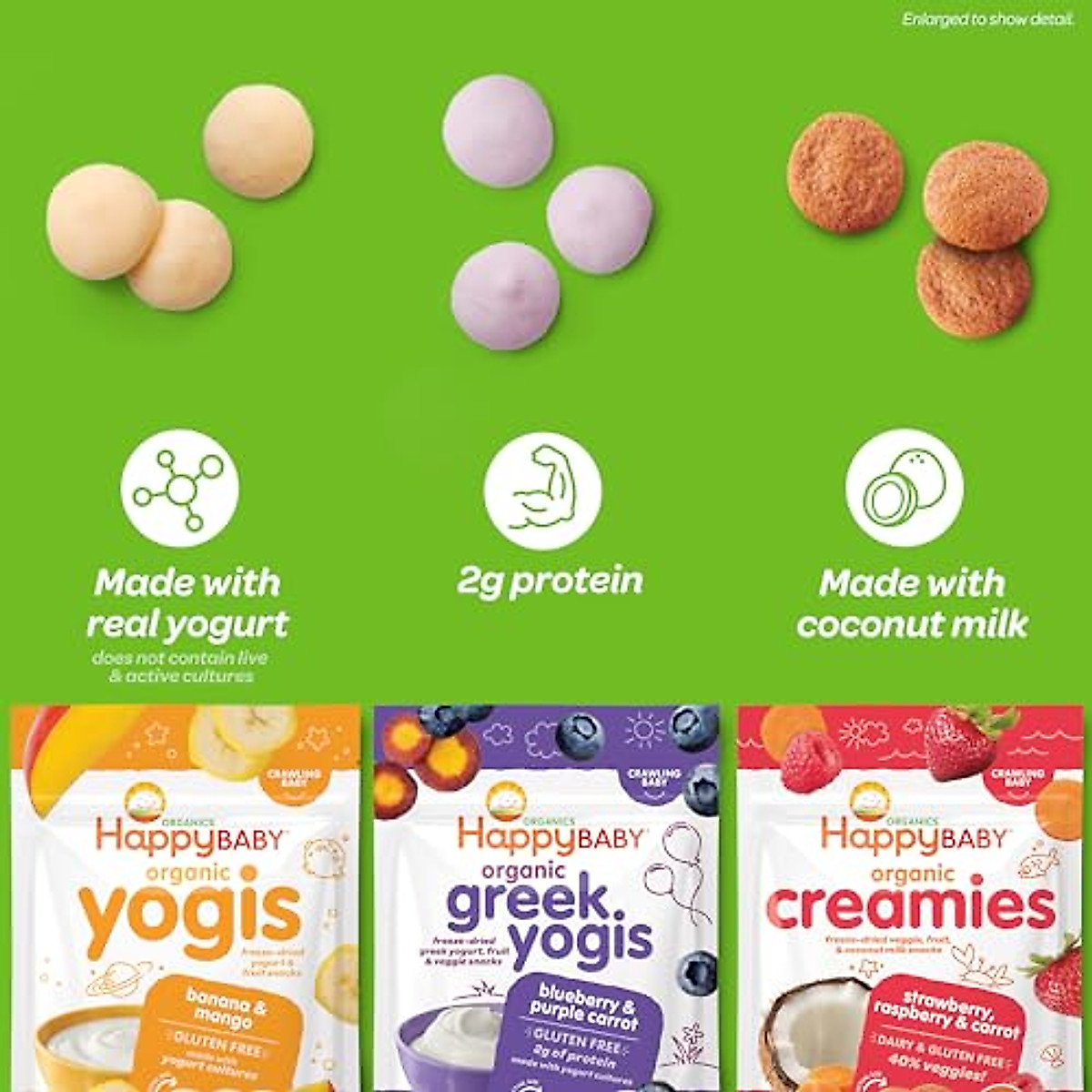 Happy Baby Organics Baby Snacks, Greek Yogis, Freeze Dried Yogurt &Veggie Fruit Snacks, Gluten Free Snack for Babies 9+ Months, Blueberry & Purple Carrot, 1 Ounce