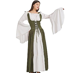 Vianinfalo Renaissance Dress Women Irish Medieval Pirate Costume Ren Faire Dresses Halloween Costume (Olive S/M)