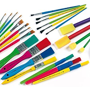 Baker Ross Paint Brush and Sponge Dabber Bumper Value Pack, Assorted Shapes and Sizes — ⁠Creative Art Supplies for Kids' Crafts, Card Making, and Decorations (Pack of 25)