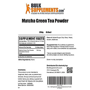 BulkSupplements.com Organic Matcha Powder - Matcha Organic, Matcha Powder for Latte & Baking, Culinary Grade Matcha Powder - Organic & Gluten Free, 750mg per Serving, 250g (8.8 oz)