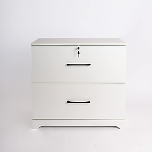 JRA products File Cabinet with Lock | 2 Drawers Wooden Lateral Storage Filing Cabinet with Anti-Tilt Mechanism with 8 Hanging Bars for Letter, Legal, F4 and A4 Size Files for Home Office White