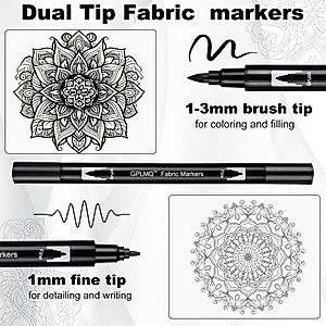 GPLMQ Black Fabric Markers - Dual Tips Fabric Marker Permanent for Clothes, Non-Toxic, No Fading, No Bleeding Fabric Paint Pens for Personalizing Shirts, Hats, Canvas and Textiles
