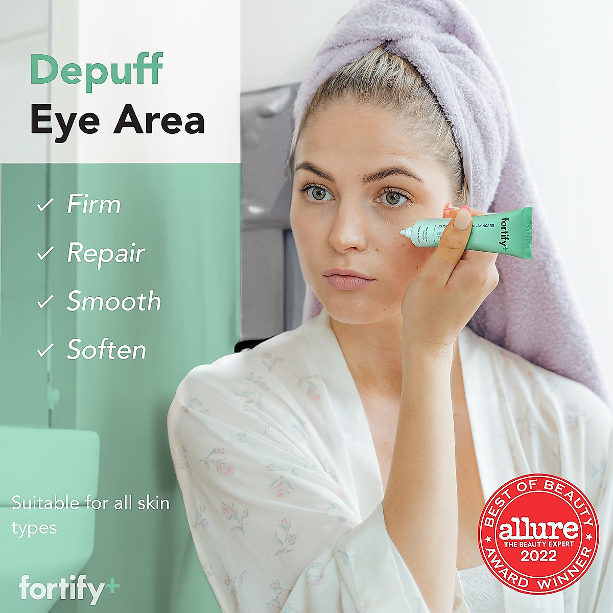 Fortify 9-in-1 Natural Skincare - Eye Cream - De-Puffing + Protecting | Helps Protect, Hydrate, & Refresh | Clean Beauty | Made in Korea - 30ML