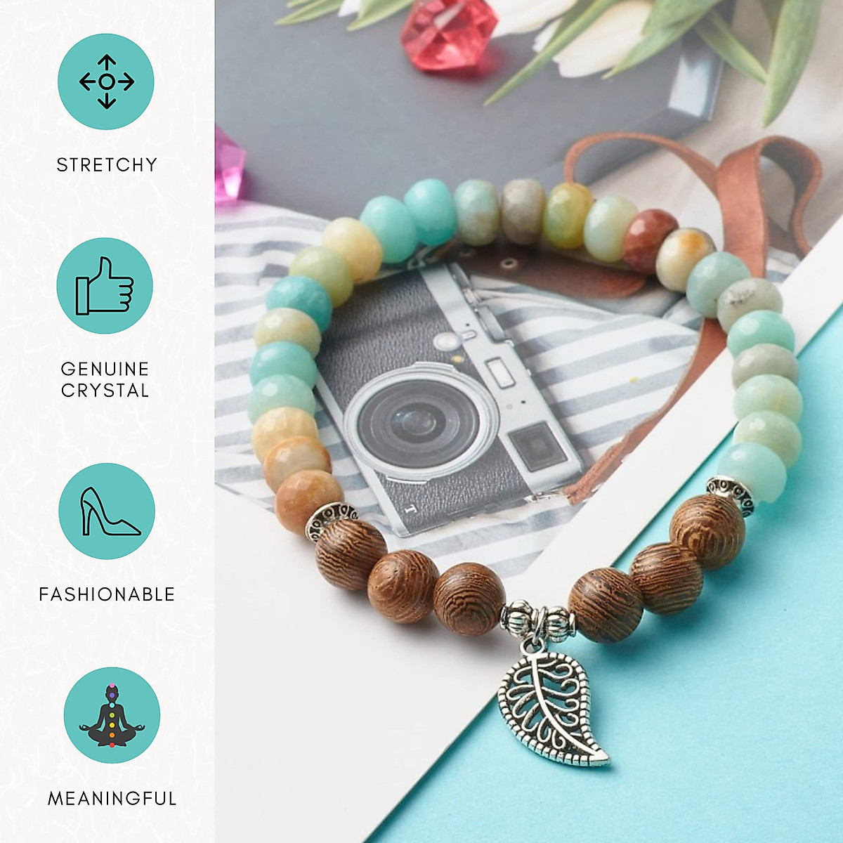 Mother's Ray Amazonite Healing Bracelet – Chakra Bracelets for Women – Healing Crystal Bracelets with Velvet Bag - Spiritual Gifts for Women