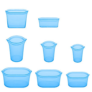 Ami.Todfo Reusable Food Storage Bag 100% Silicone Meal Prep Container Microwave Freezer and Dishwasher Safe Leak-free Bundle 8-Pack Bowls 8 Bag Set Sandwich Snack (Blue)