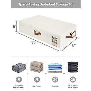 StorageWorks Under Bed Storage with Lid, Underbed Storage Containers with Handles, Underbed Organizer for Bedroom, Foldable Clothing Storage Bins, Box for Blankets, Large, Beige, 2-Pack
