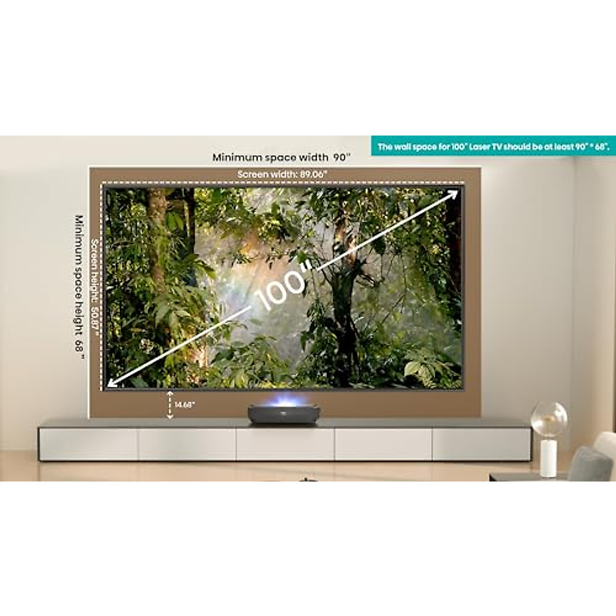 Hisense 100L9H Laser TV Trichroma Ultra Short Throw Projector with 100" ALR High Gain Screen, 4K UHD, 3000 ANSI Lumens, Dolby Vision & Atmos, HDR10, Google TV, Netflix