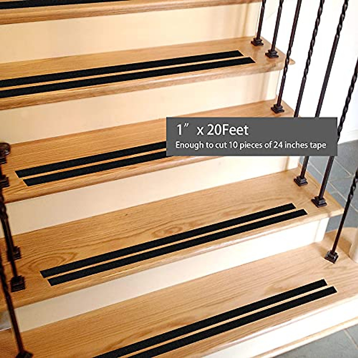 Grip Tape - Heavy Duty Anti Slip Tape 80 Grit Non Slip for Stairs Outdoor/Indoor, Waterproof High Traction Stairs Non Skid Treads, Durable Triple Layer Adhesive - Black (1 Inch x 20 Feet)