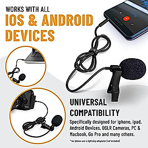 SLINT Lapel Microphone 2 Pack- Clip-On with Omnidirectional Condenser - Lavalier Mic Compatible with Android, GoPro, DSLR - Lav Mic for YouTube Recording