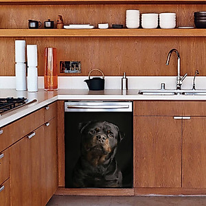 Dishwasher Magnet Cover Rottweiler Dog Portrait a Black Background Magnetic Refrigerator Stickers Decorative Appliance Cover Fridge Panels Metal Door Garage 23x26in