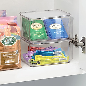 mDesign Plastic Kitchen Pantry and Fridge Storage Organizer Box Containers with Hinged Lid for Shelves or Cabinets, Holds Food, Snacks, Canned Drinks, Seasoning, Condiments, or Utensils, 8 Pack, Clear