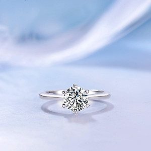 SOMEN TUNGSTEN 925 Sterling Silver 1 Carat Solitaire Round CZ Engagement Wedding Band Classic Six Prong Ring Size 6