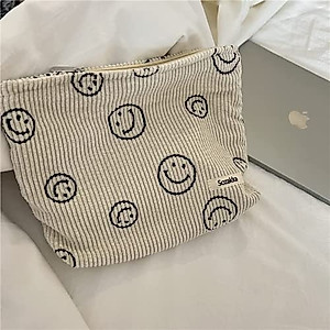 LaurelTree Aesthetic Tote Bag Smiling Face Hobo Bag Inclined Shoulder Bag for Girls Women Office School (White)