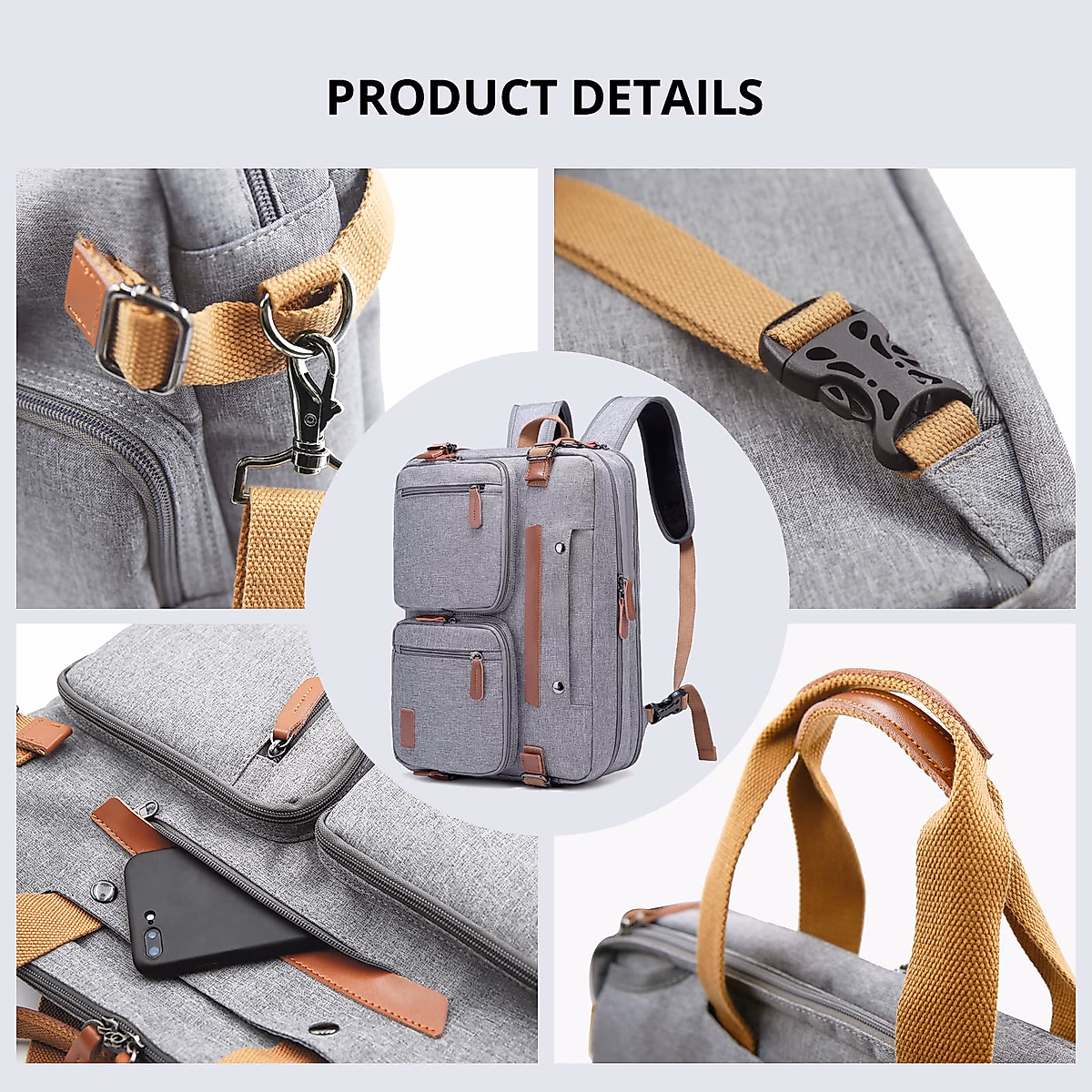 MOLNIA 3 in 1 Laptop Backpack, 17.3 inch Computer Bags for Men, Laptop Backpack for Men, for Travel Bussiness Men Women, Grey