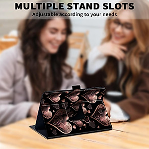 Universal Case for 9-10.5 inch Tablet, Leather Stand Protective Case Cover for 9.7" 10.1" 10.5" Tablet with Adjustable Fixing Silicon Band, Pink Heart
