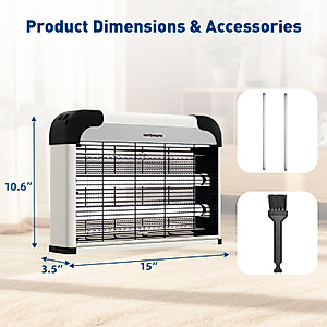 vertmuro 20W Electric Bug Zapper, Indoor Fly Insect Killer with 3000V Grid, UV Light, Mosquito Gnat Zapper w 2 Replacement Bulbs for Home, Kitchen, Restaurant, Garage