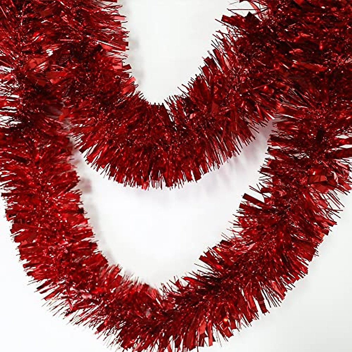 CareCheer 25 Feet Christmas Tree Tinsel Garland Metallic Twist Garland Sparkly Foil Streamer for Mardi Gras Parade Floats Christmas New Year Wedding Birthday, 4" x 25' (Red)