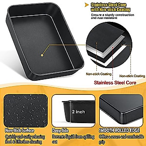 TeamFar Lasagna Pan, 9.4 x 7 x 2 Inch Stainless Steel Deep Baking Roasting Brownie Pan for Toaster Oven, Black Non-Stick Coating Rectangle Cake Pan, Healthy & Durable, Smooth Surface & Easy Clean