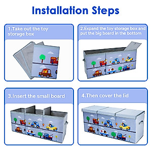 Extra Large Toy Box Chest with Flip Lid for Kids, Collapsible Oxford Toy Storage Box with Handles for Boys, Sturdy Waterproof Toy Box for Bedroom Playroom, 37.7×12.5×15.7 Inch (Animal Cars)