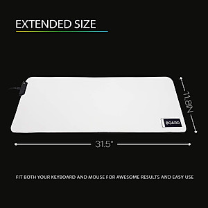 Board | Extended White RGB Gaming Mouse Pad/Mat XXL: 10 Lighting Modes 7 Monochromatic Light, Maximum Control and Speed, Ultra Thick 4mm, Non-Slip Large Mousepad and Keyboard Mat 31.5"x11.8"x0.16"