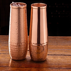 Copper flutes set of 4 - stemless shatterproof champagne flutes of solid copper - Moscow mule copper flute - 7th Copper Wedding