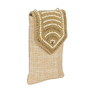 Suman Enterprises Pearl Clutch Silk Saree Clutch Mobile Pouch Waist Clip Ladies Purse Gift For Women & Girls (Golden)