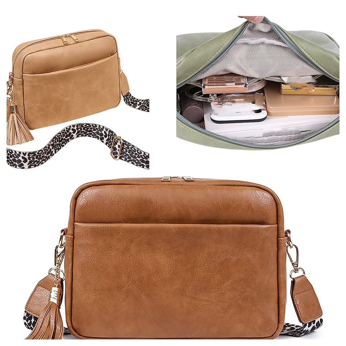 WIGUYUN Retro Tassel Cross Body Purse Small Soft Vegan Leather Handbag Casual Daily Shoulder Bag for Women/Girls,Brown