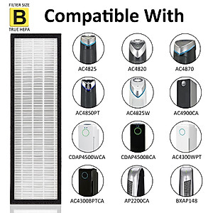 3 Pack FLT4825 Replacement Filter True HEPA Filter B, Compatible with Guardian Air Purifiers AC4825 AC4825E AC4300 AC4800 AC4900 AC4850, 3 True HEPA Filters & 9 Activated Carbon Pre-Filters.