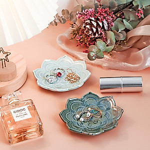PUDDING CABIN Boho Ring Dish Small Jewelry Dish Ceramic Trinket Tray Crystal Holder 2 Set of Boho Decor, Wedding Bridal Shower Gifts for Bridesmaids Bride