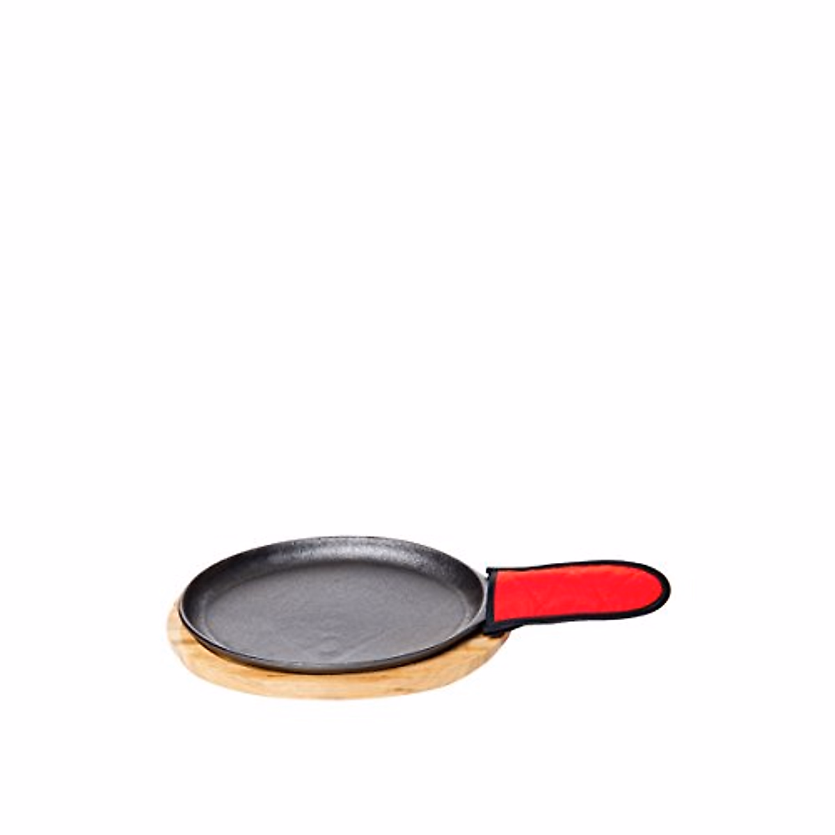 Old Mountain Pre-Seasoned Cast Iron Mid Size Fajita Plate Set, 12.25-inch L X 6.25-inch W, Wood Base and Cotton Mitt