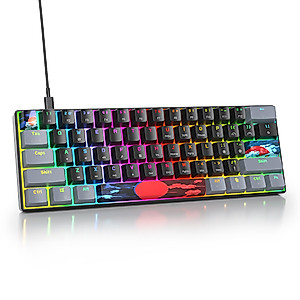 Owpkeenthy Wired 60% Percent Mechanical Gaming Keyboard with Blue Switch Ultra Compact RGB Gaming Keyboard Backlit Keys N-Key Rollover for PC Gamer (Dark/Blue Switch)