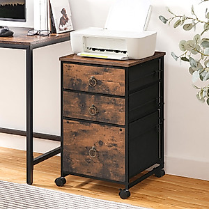 HOOBRO 3-Drawer Mobile File Cabinet, Vertical Filing Cabinet, Under Desk Cart with Drawers for Home Office, Rolling Printer Stand, A4/Letter-Sized, Fabric Drawer, Rustic Brown BF30WJ01