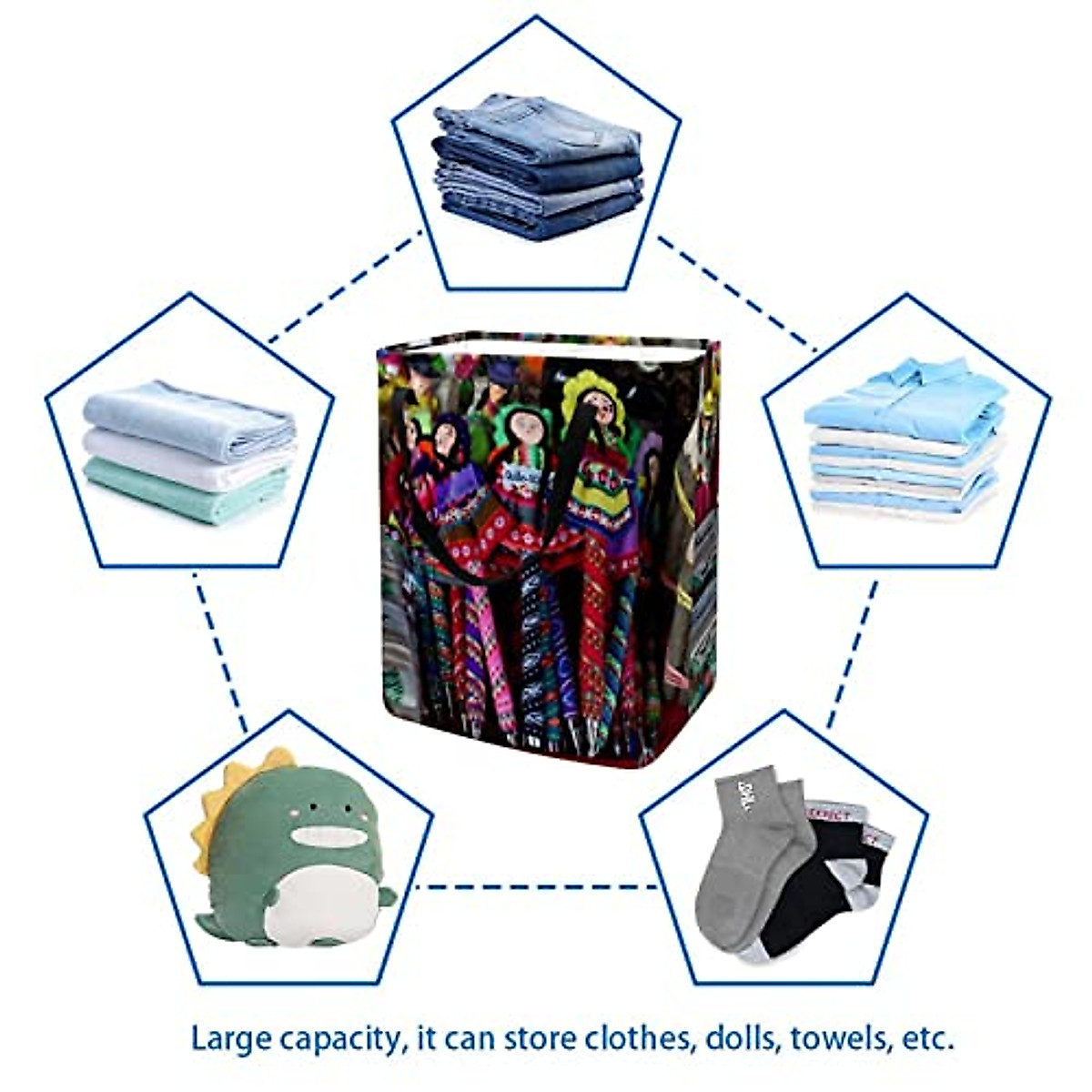 Handmade Puppet Print Collapsible Laundry Hamper, 60L Waterproof Laundry Baskets Washing Bin Clothes Toys Storage for Dorm Bathroom Bedroom